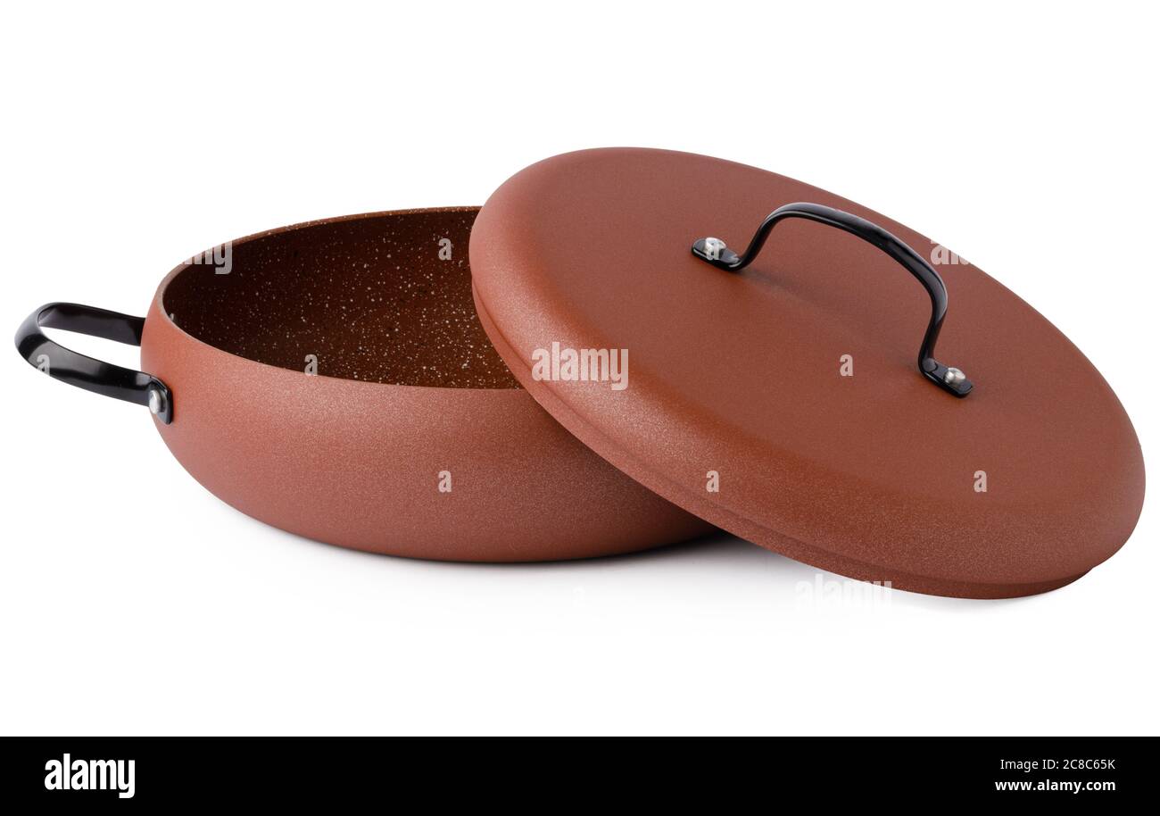 Non-stick casserole with lid isolated on white Stock Photo - Alamy