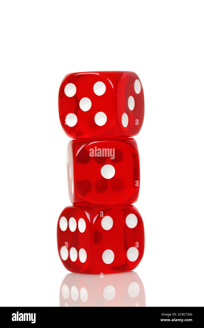 three red dice against white Stock Photo - Alamy