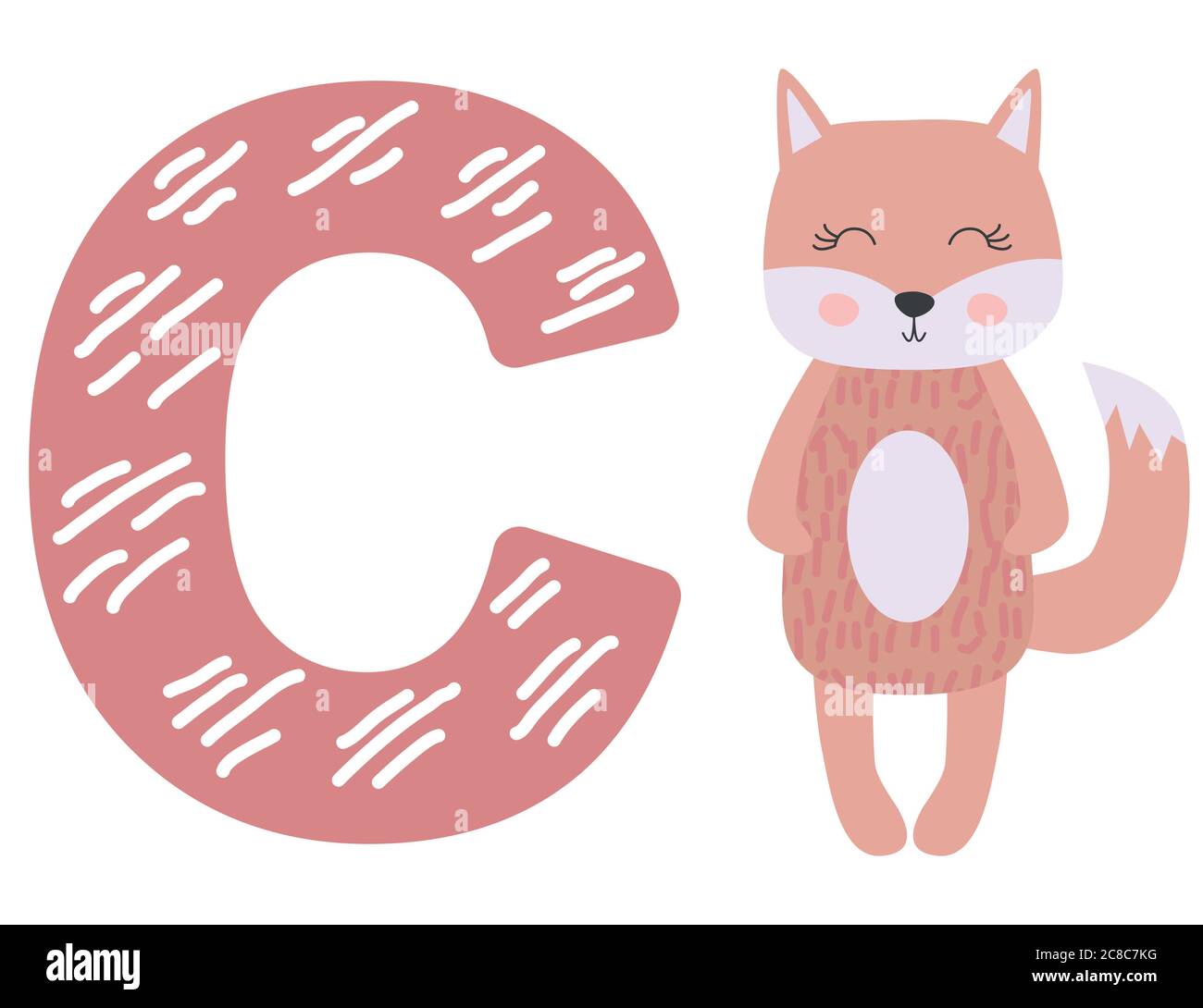 illustration of isolated animal alphabet C with cat on white Stock ...