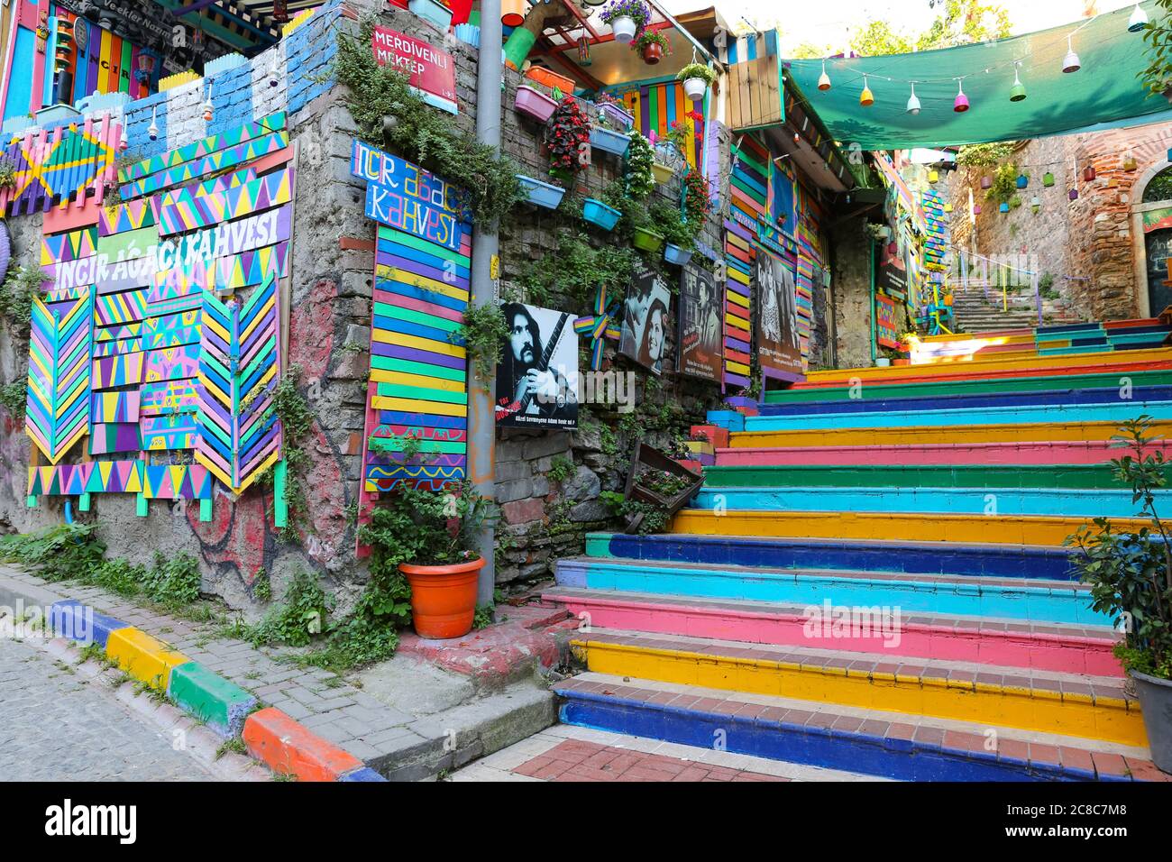 ISTANBUL, TURKEY - JULY 11, 2020: Street with Colorful Stairs in Fener ...