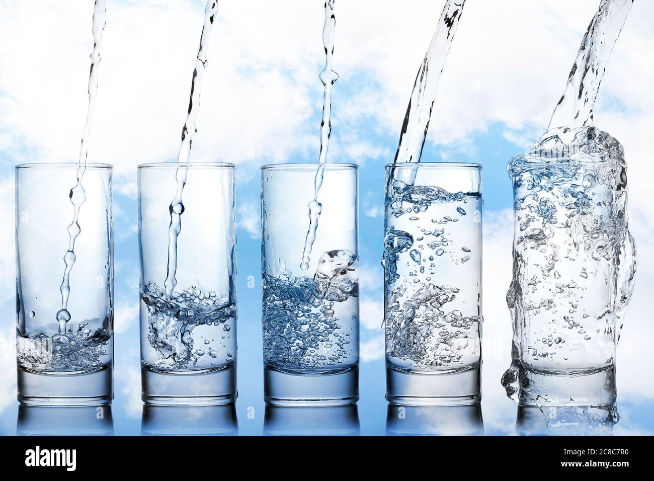 stages of pouring water into a glass Stock Photo - Alamy