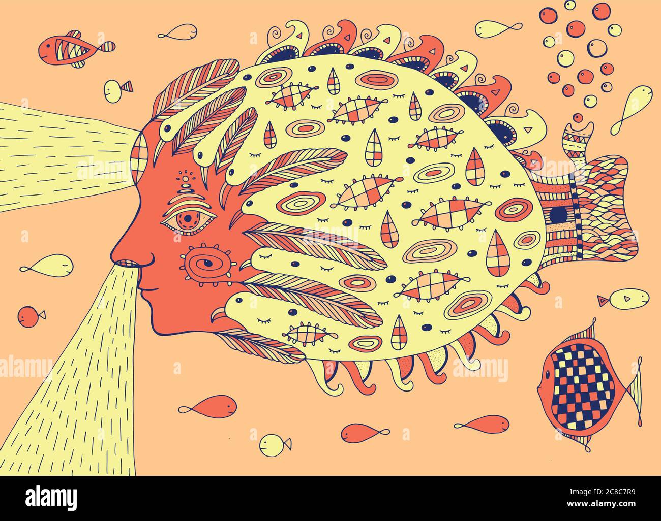 Surreal submarine - doodle psychedelic fantasy art. Vector illustration ...