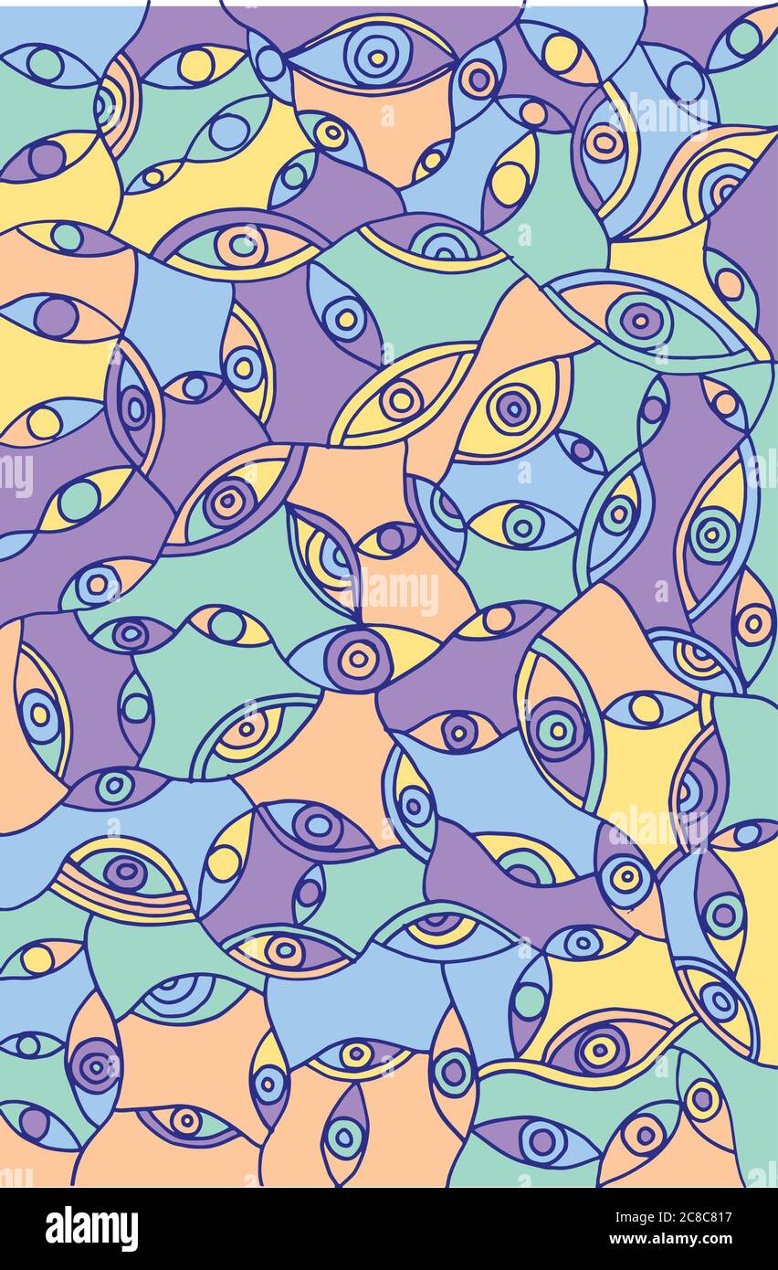 Abstract psychedelic surreal doodle eyes - doodle drawing. Vector ...