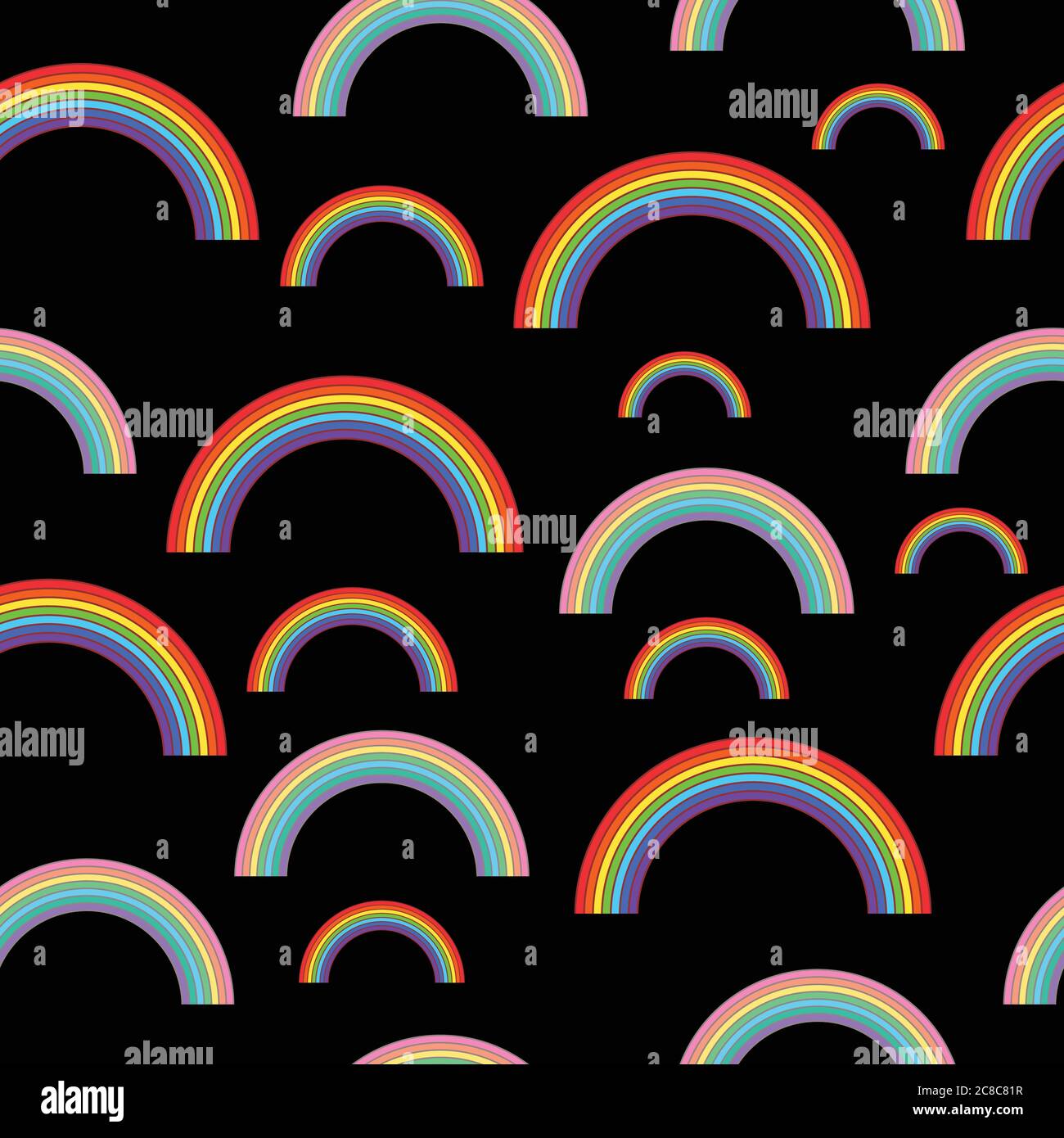 Pastel rainbows on black background - oldschool seamless pattern ...