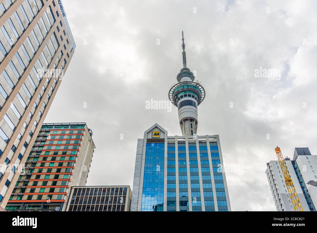 view of the Auckland Sky tower above the AA Centre Stock Photo - Alamy