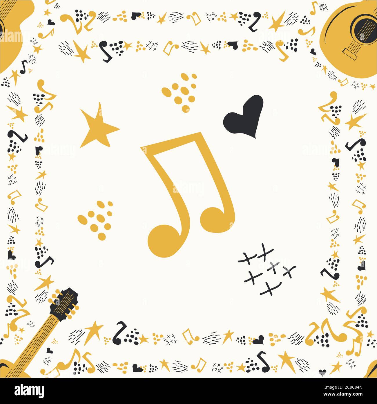 Hand-drawn musical seamless pattern with country guitar, stars, notes ...