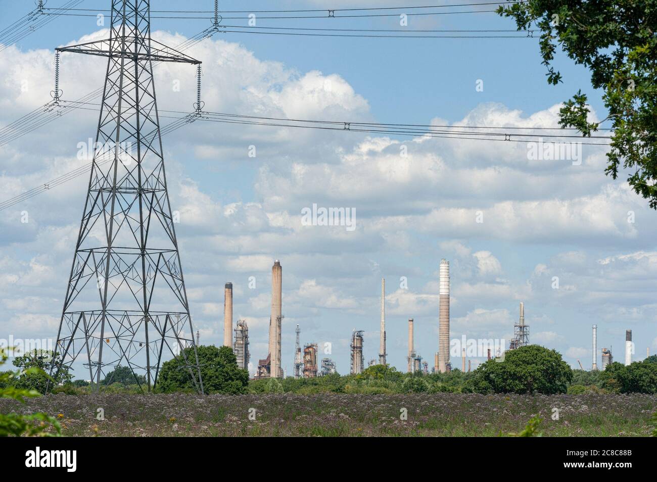 Hythe New Forest, UK, 21 Jul, 2020. Views of electricity pylons ...