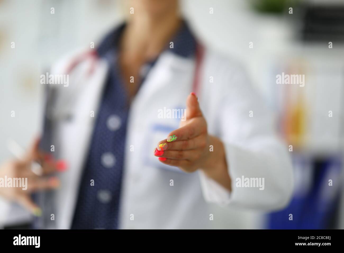 Woman stretches out hand hi-res stock photography and images - Alamy