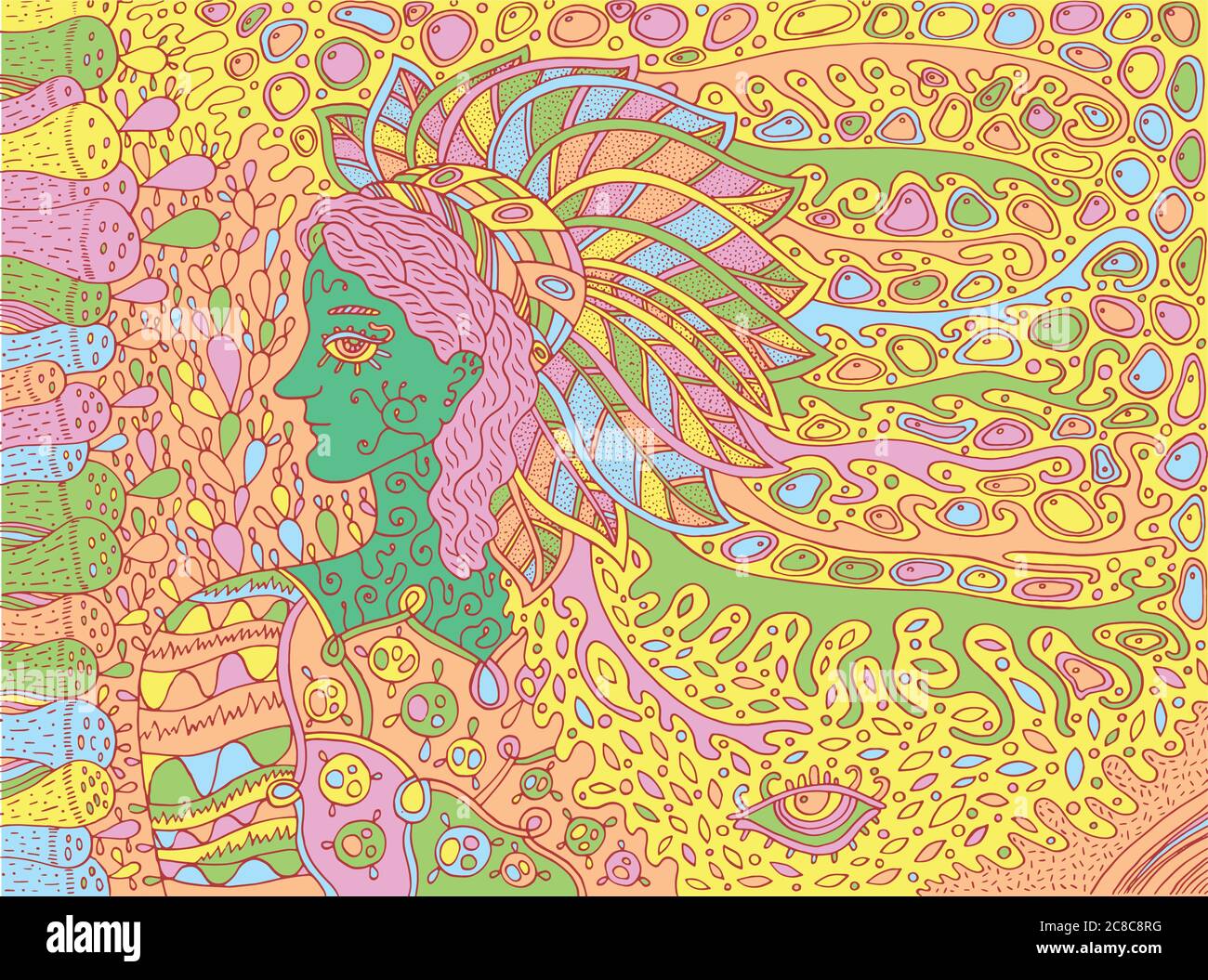 Shamanic forest spirit. Doodle cartoon art. Vector illustration Stock ...
