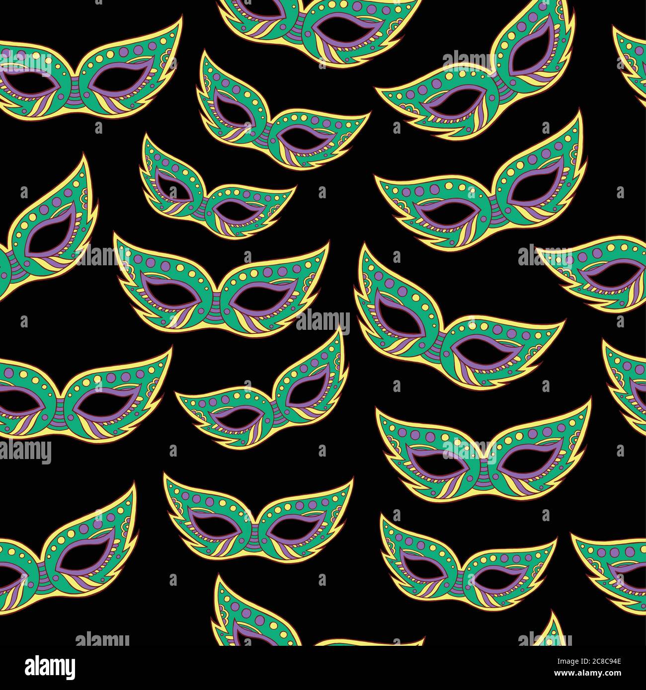 Mardi Gras masks seamless pattern. Cartoon doodle background. Vector ...