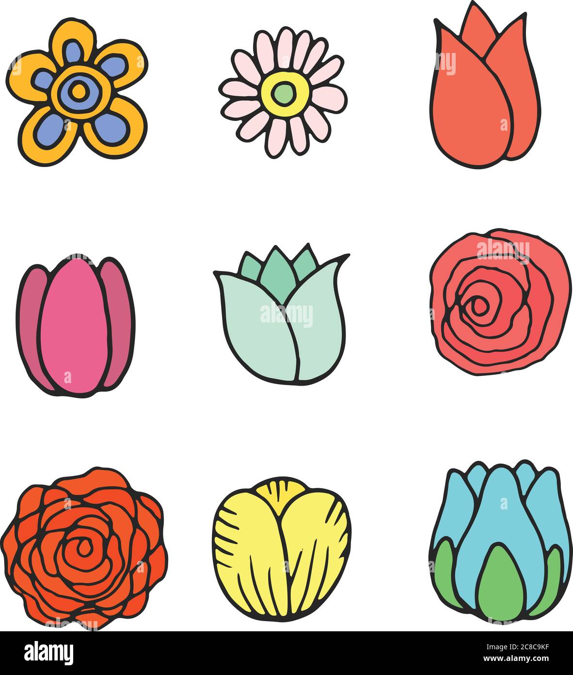 Flower isolated set. Collection of doodle cartoon floral elements ...