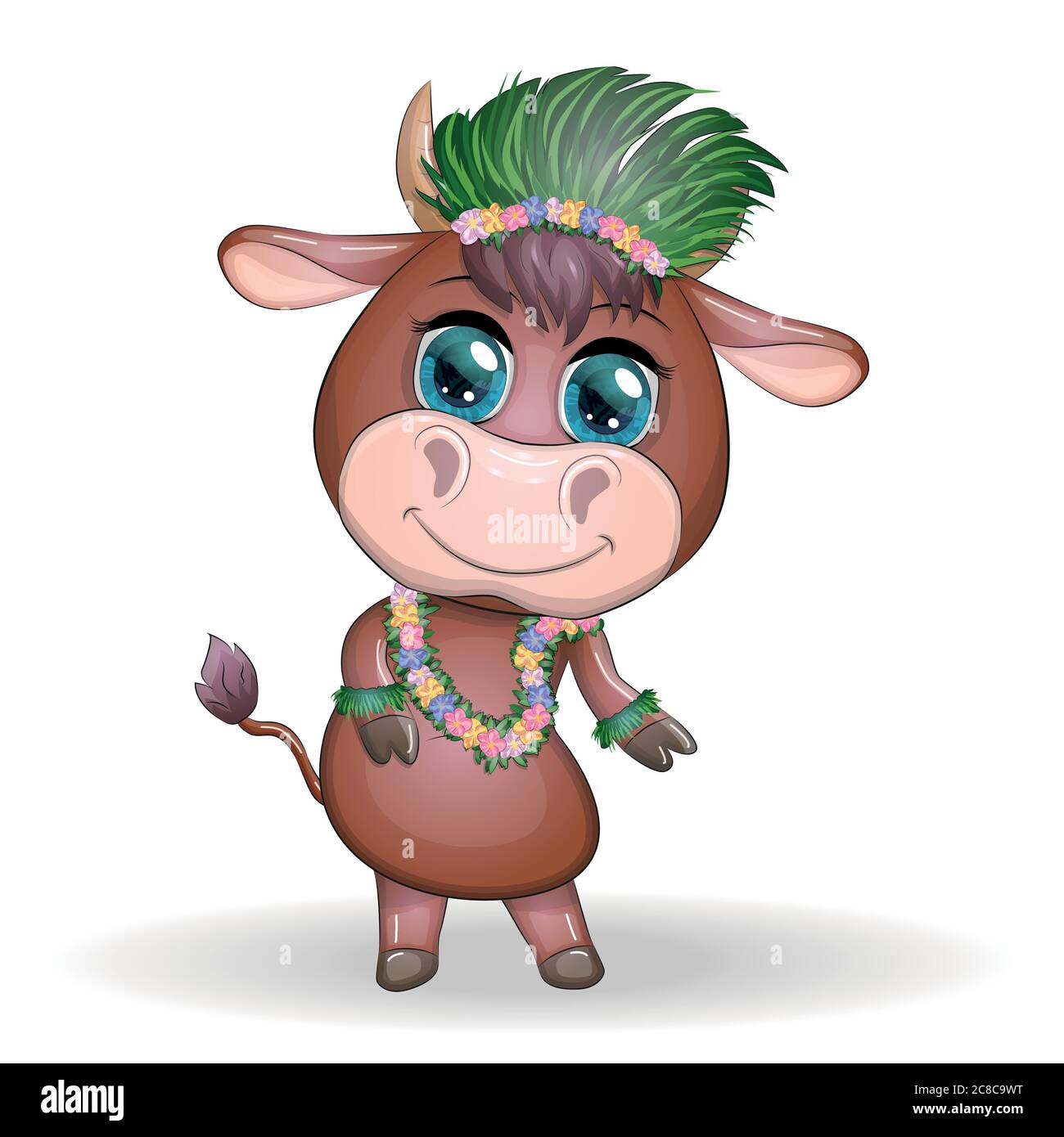 Cute bull character on white background. Cheerful ox dancing. 2021 ...