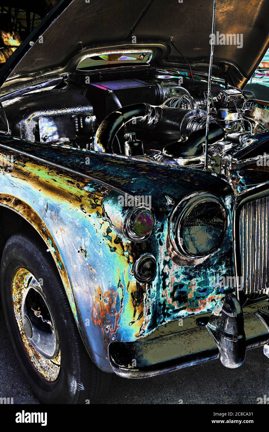 Old rusty vintage classic collectors car in need of restoration stock ...