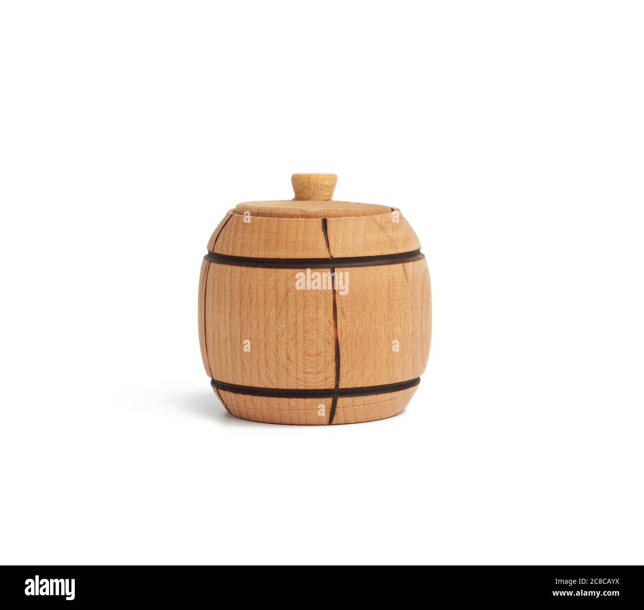 brown wooden mini keg with lid isolated on white background, close up ...