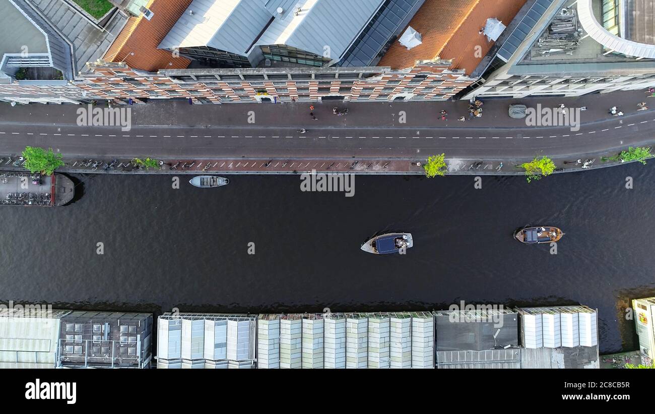 Amsterdam, Netherlands aerial top view. Famous dutch canal and panorama ...