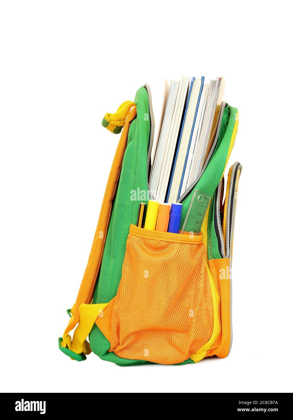 school bag with books on white Stock Photo - Alamy