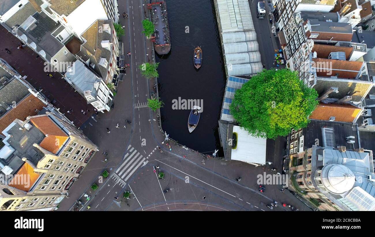 Amsterdam, Netherlands aerial top view. Famous dutch canal and panorama ...
