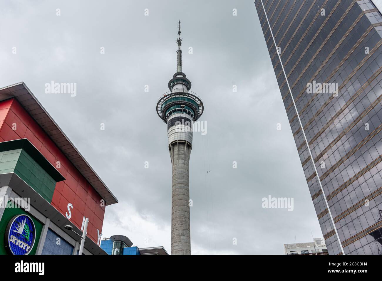 Wide angle view of Auckland Sky Tower Stock Photo - Alamy