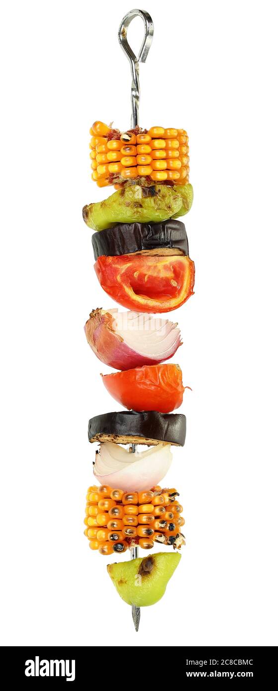 skewer with cooked vegetables isolated on white Stock Photo - Alamy
