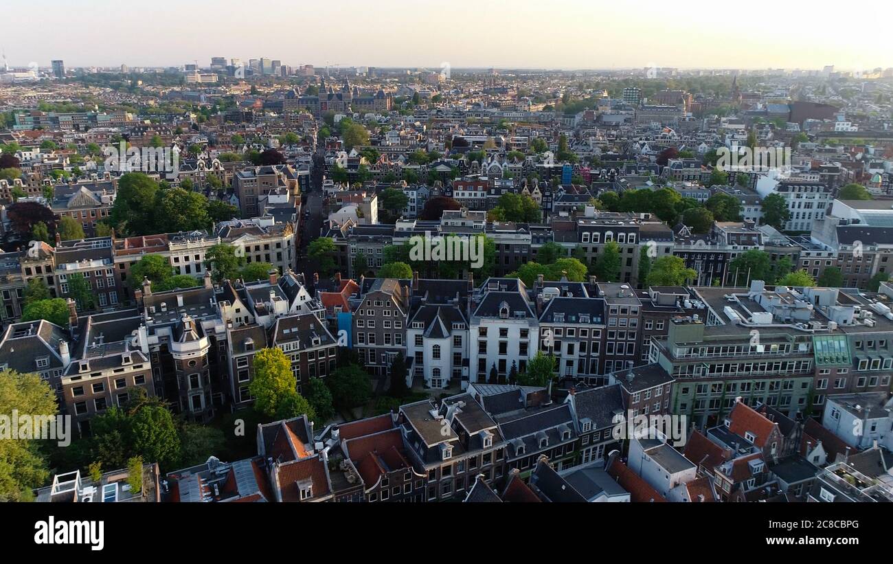 Panoramic aerial view of Amsterdam in Netherlands, Europe. View above ...