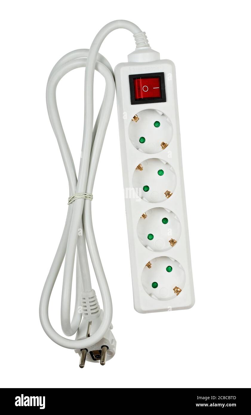 multiple socket outlet on white isolated Stock Photo - Alamy
