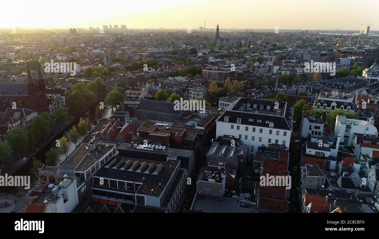 Panoramic aerial view of Amsterdam in Netherlands, Europe. View above ...