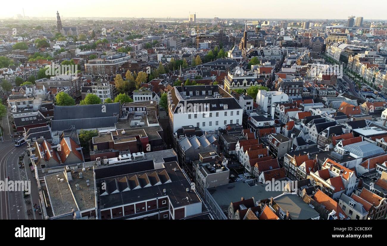 Panoramic aerial view of Amsterdam in Netherlands, Europe. View above ...