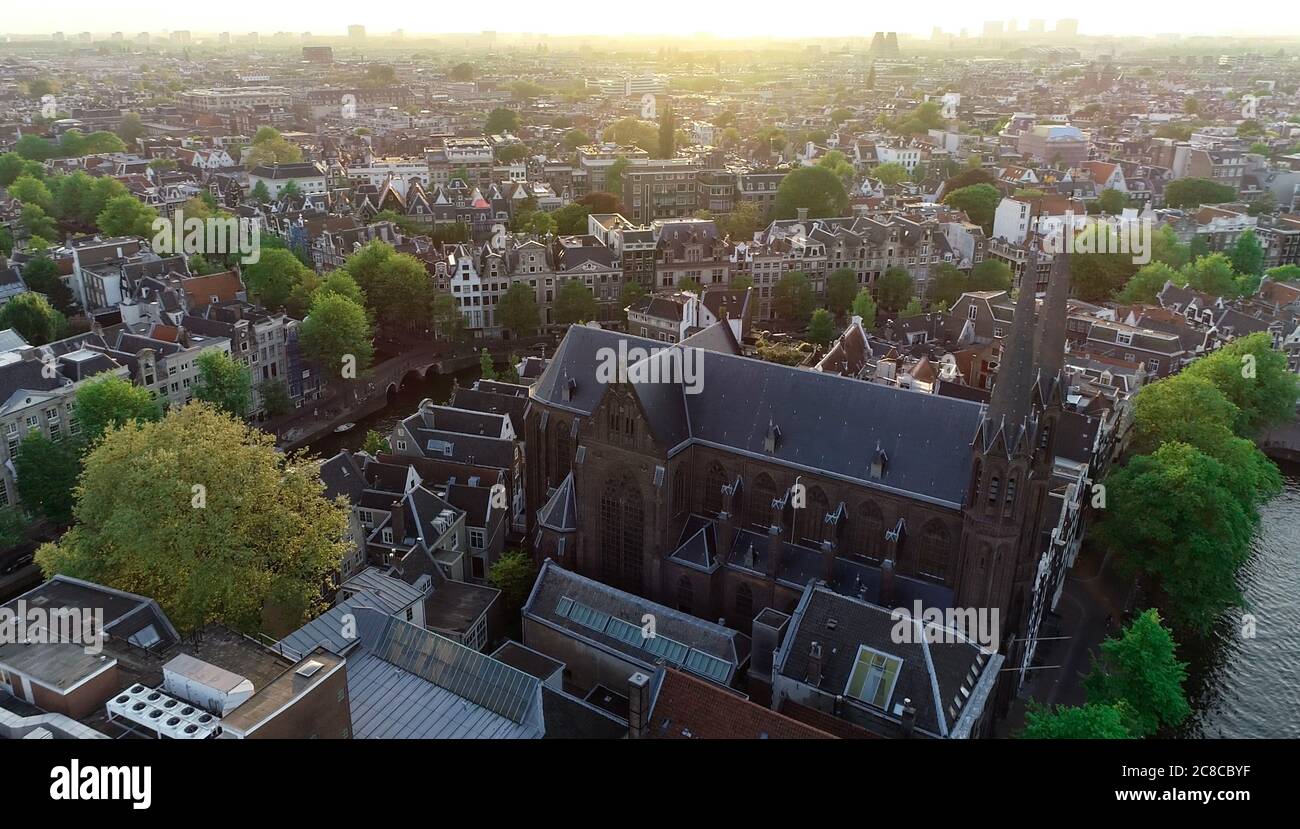 Panoramic aerial view of Amsterdam in Netherlands, Europe. View above ...