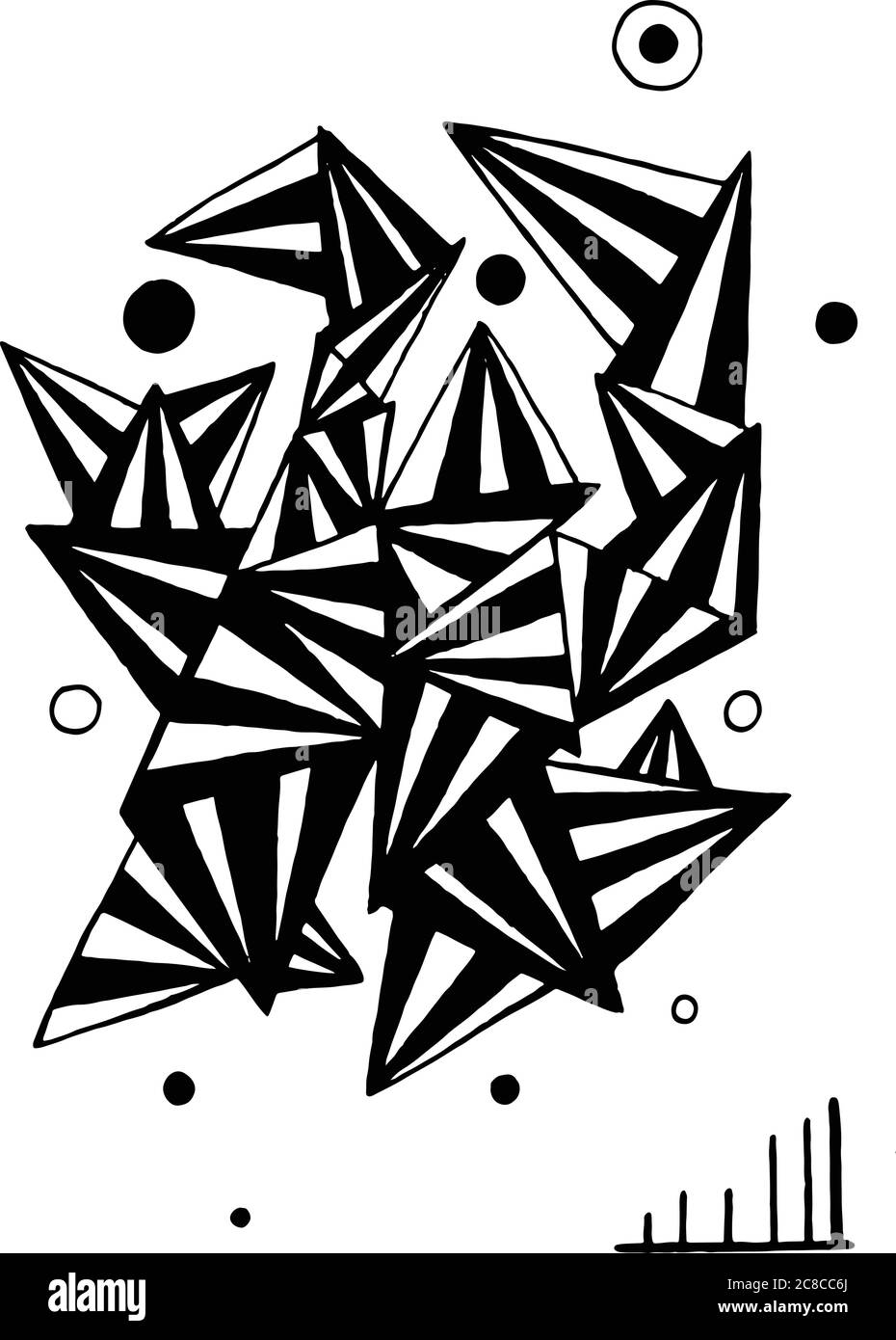 Doodle sketch triangles and circles. Hand drawn cartoon line artwork ...