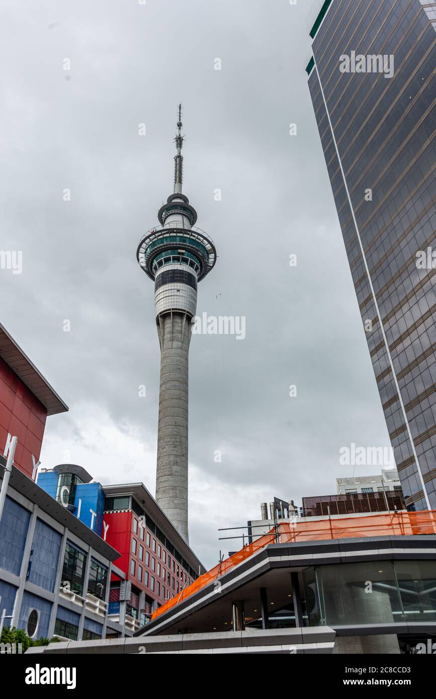 upright Wide angle view of Auckland Sky Tower Stock Photo - Alamy