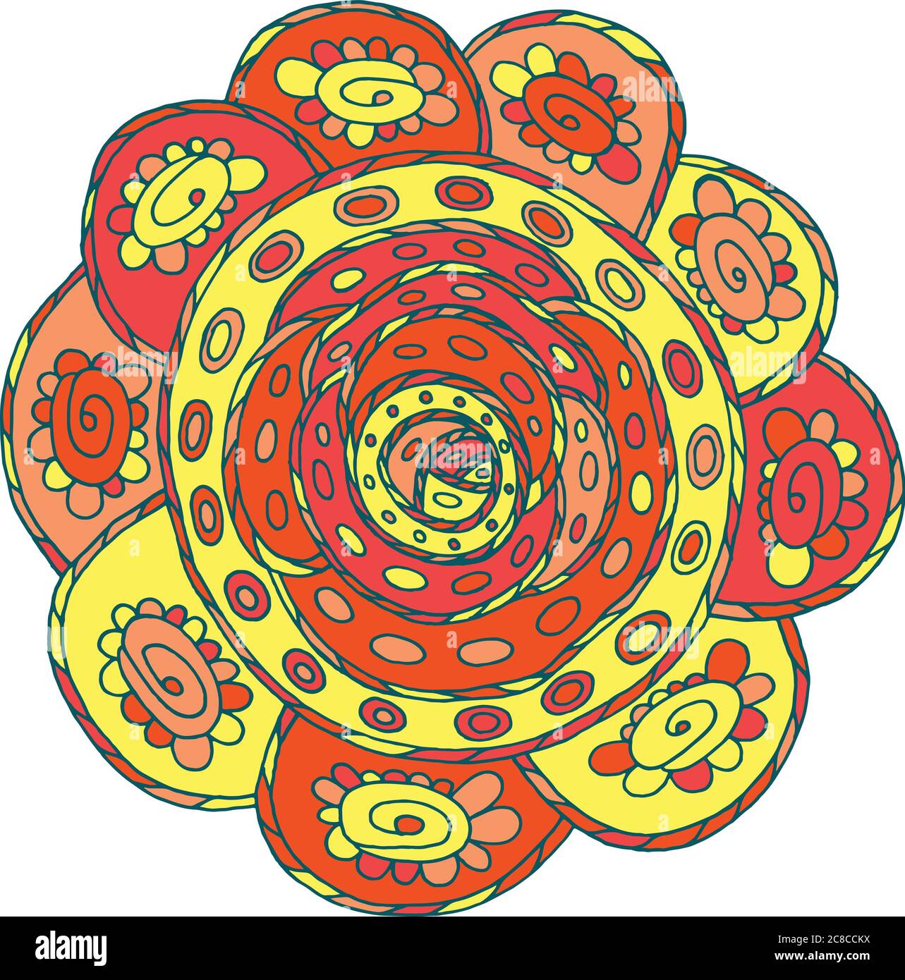 Doodle mandala art. Cartoon fantasy artwork. Vector illustration Stock ...
