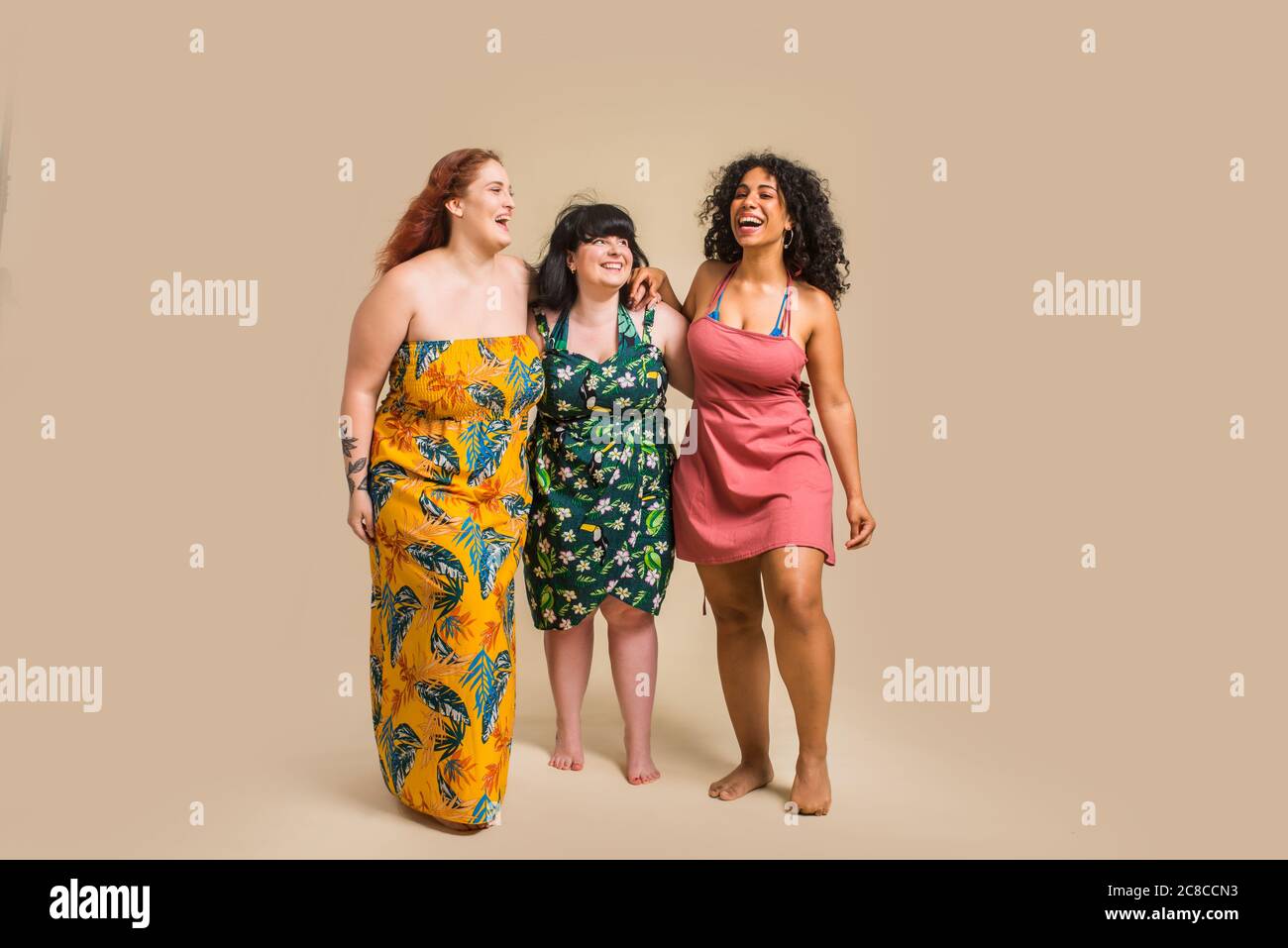 Group of 3 oversize women posing in studio - Beautiful girls accepting ...