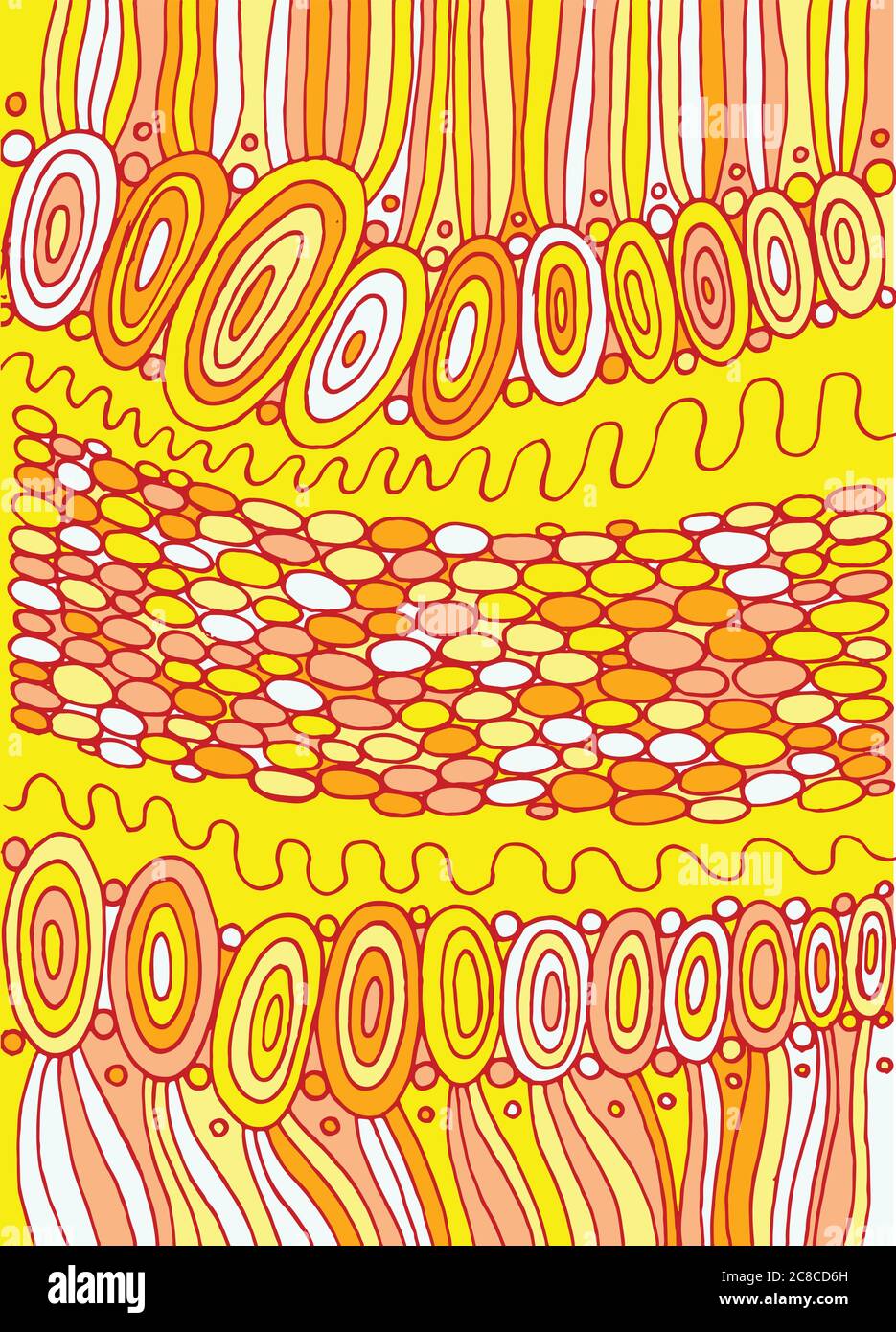 Doodle colorful yellow background. psychedelic surreal illustrat Stock ...