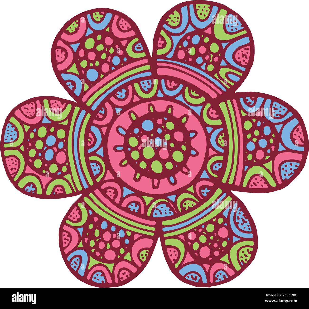 Colorful mandala flower. Doodle cartoon artwork. Vector illustra Stock ...