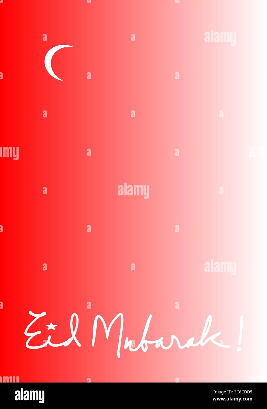 Hand drawn Eid Mubarak greeting card with crescent in red gradient ...