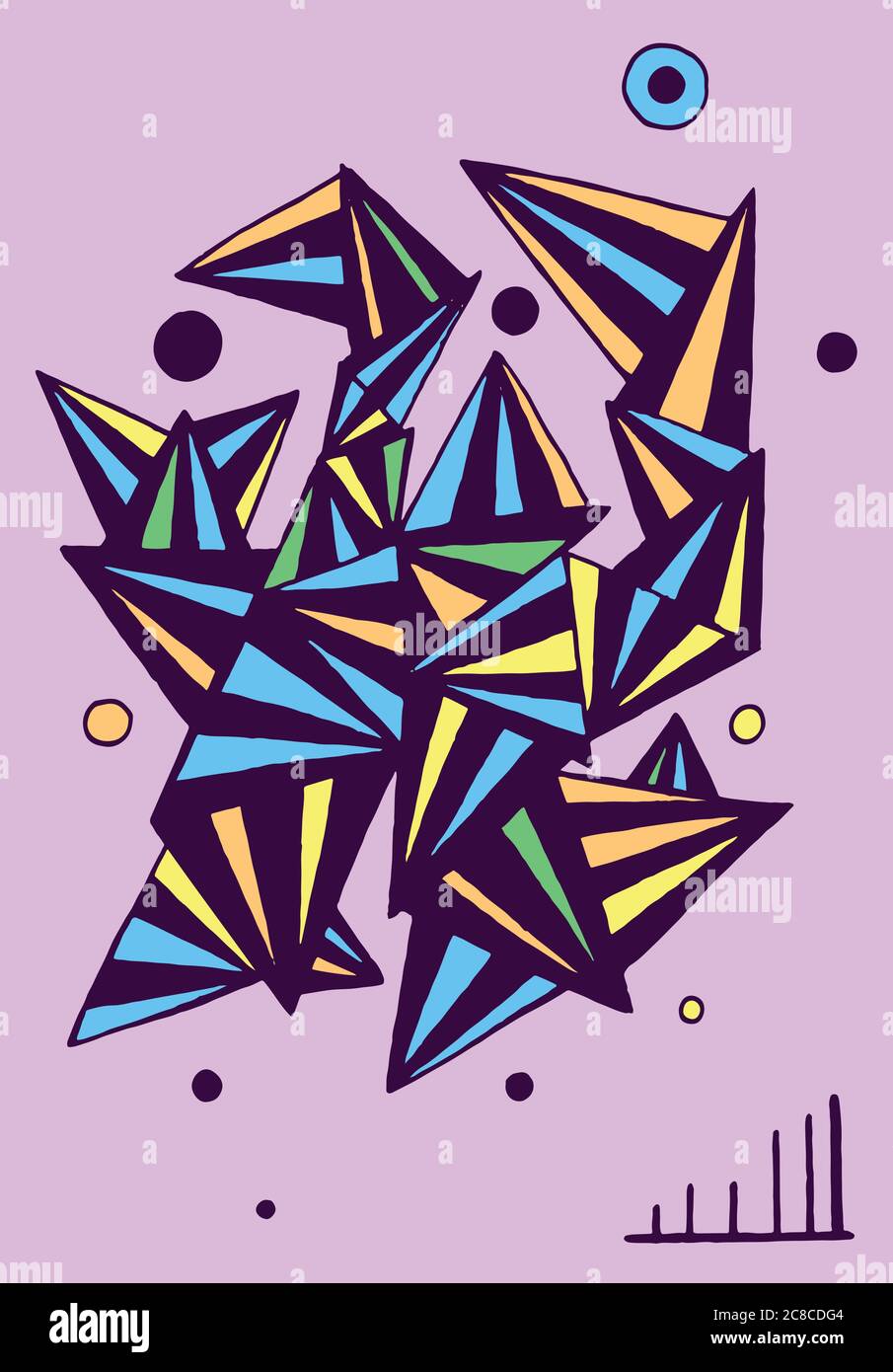 Doodle sketch triangles and circles. Hand drawn cartoon colorful Stock ...