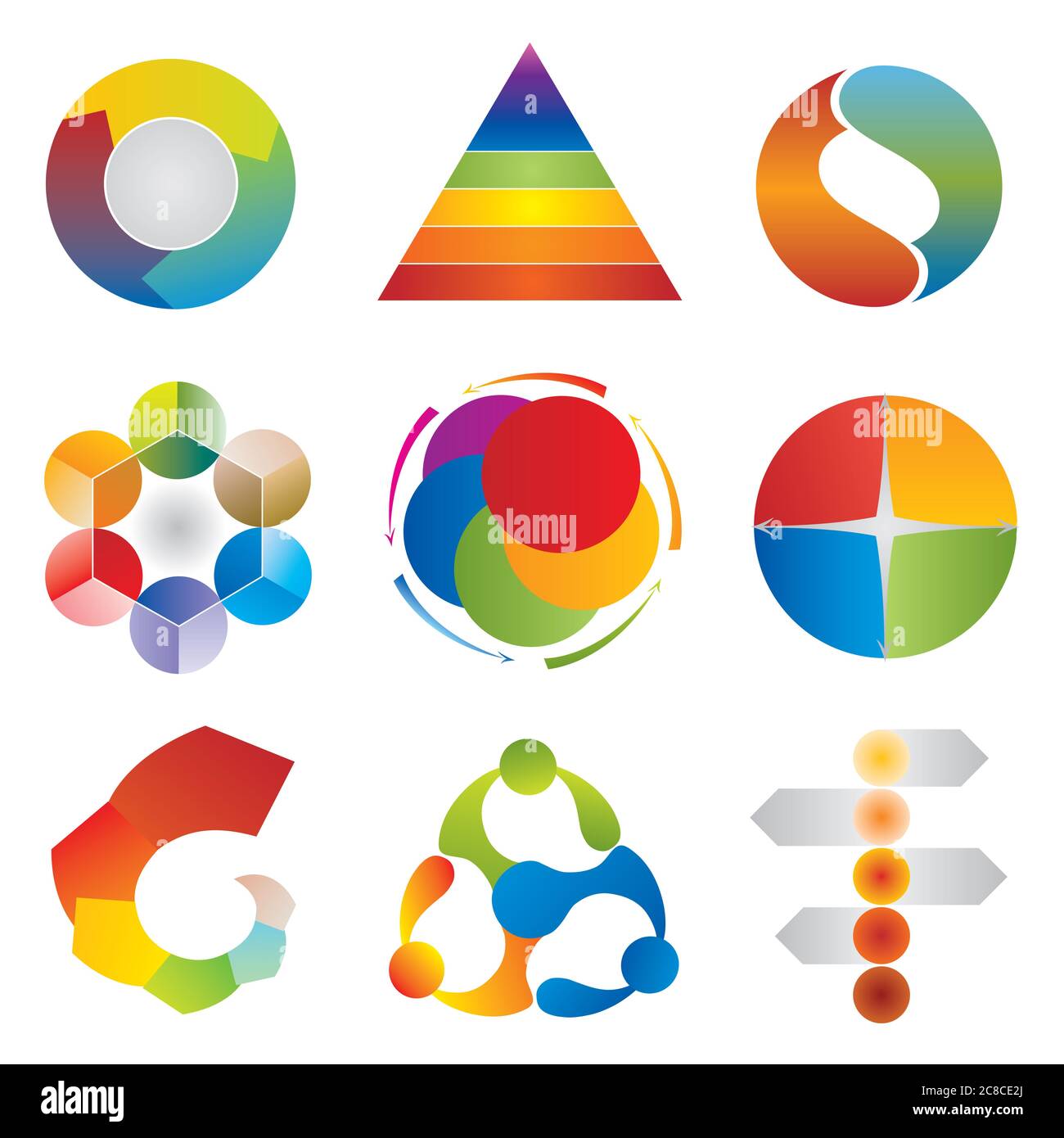 Set of Chart Diagram Icons including Wheel, Pyramid, Circle and Arrows ...