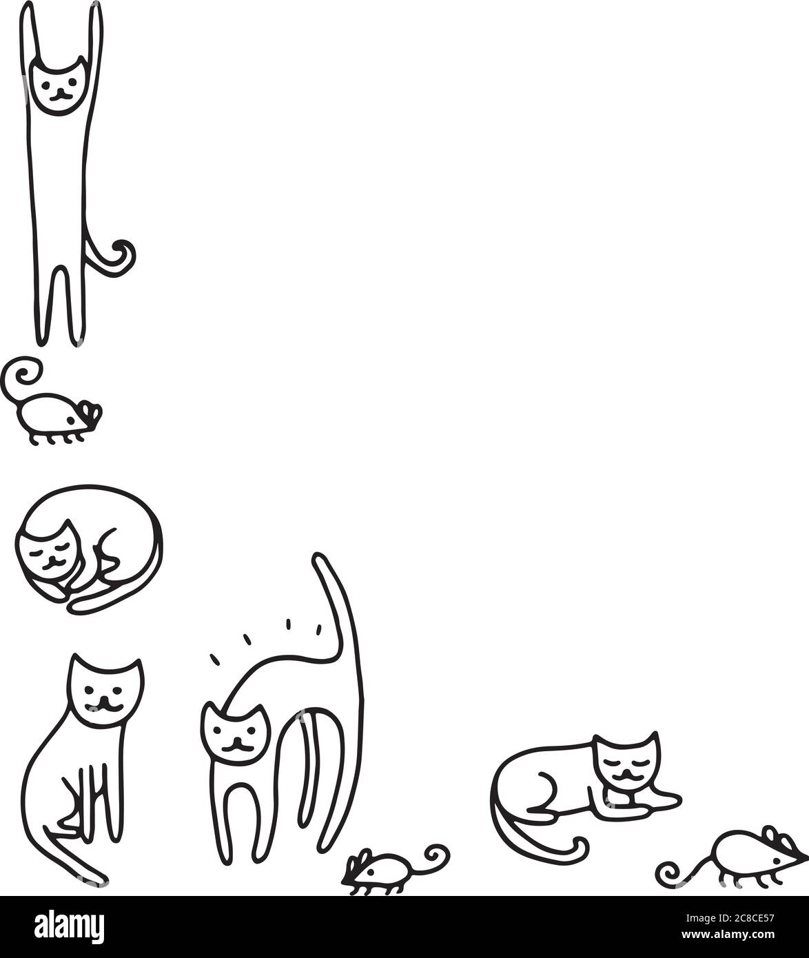 Doodle frame with funny cats. Coloring page for adults. Vector i Stock ...