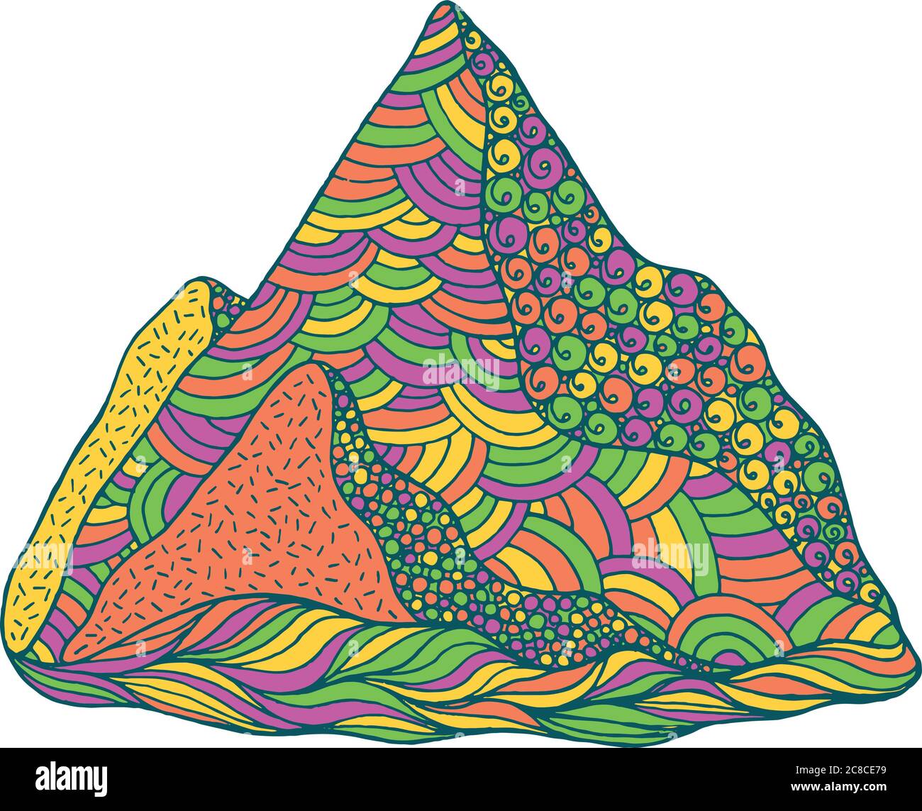 Doodle mountain. Psychedelic colored cartoon art. Vector illustr Stock ...