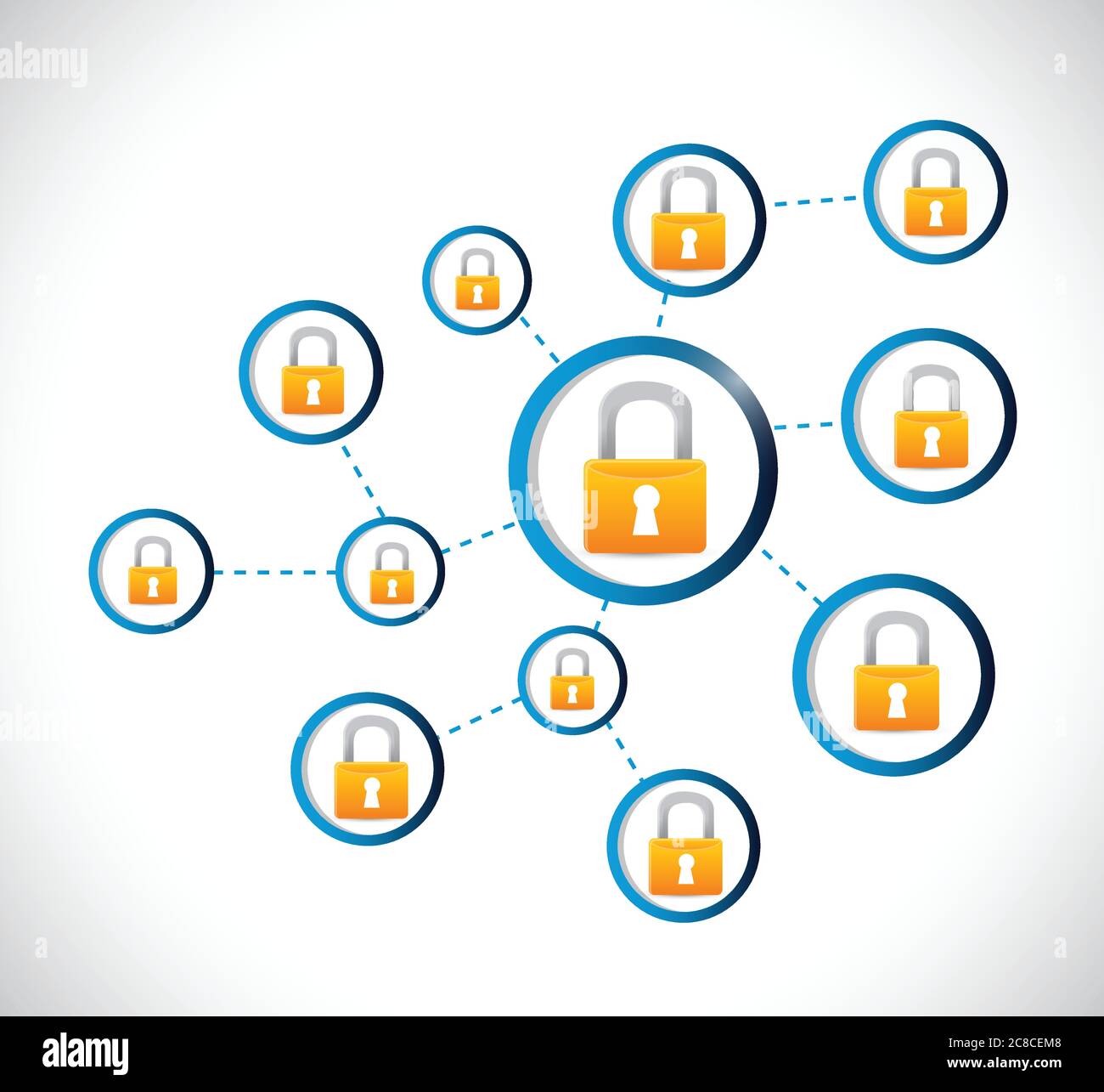Secured network connection diagram illustration design over a white ...