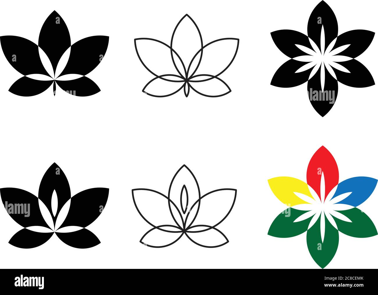 Flower icon set. Flat logo with floral elements collection for d Stock ...