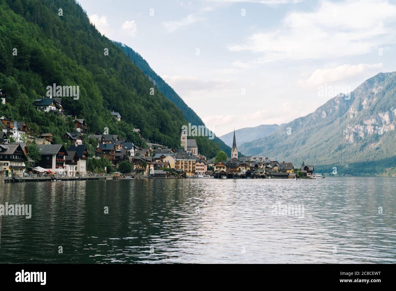 Austria, Hallstatt UNESCO historical village. Scenic picture-postcard ...