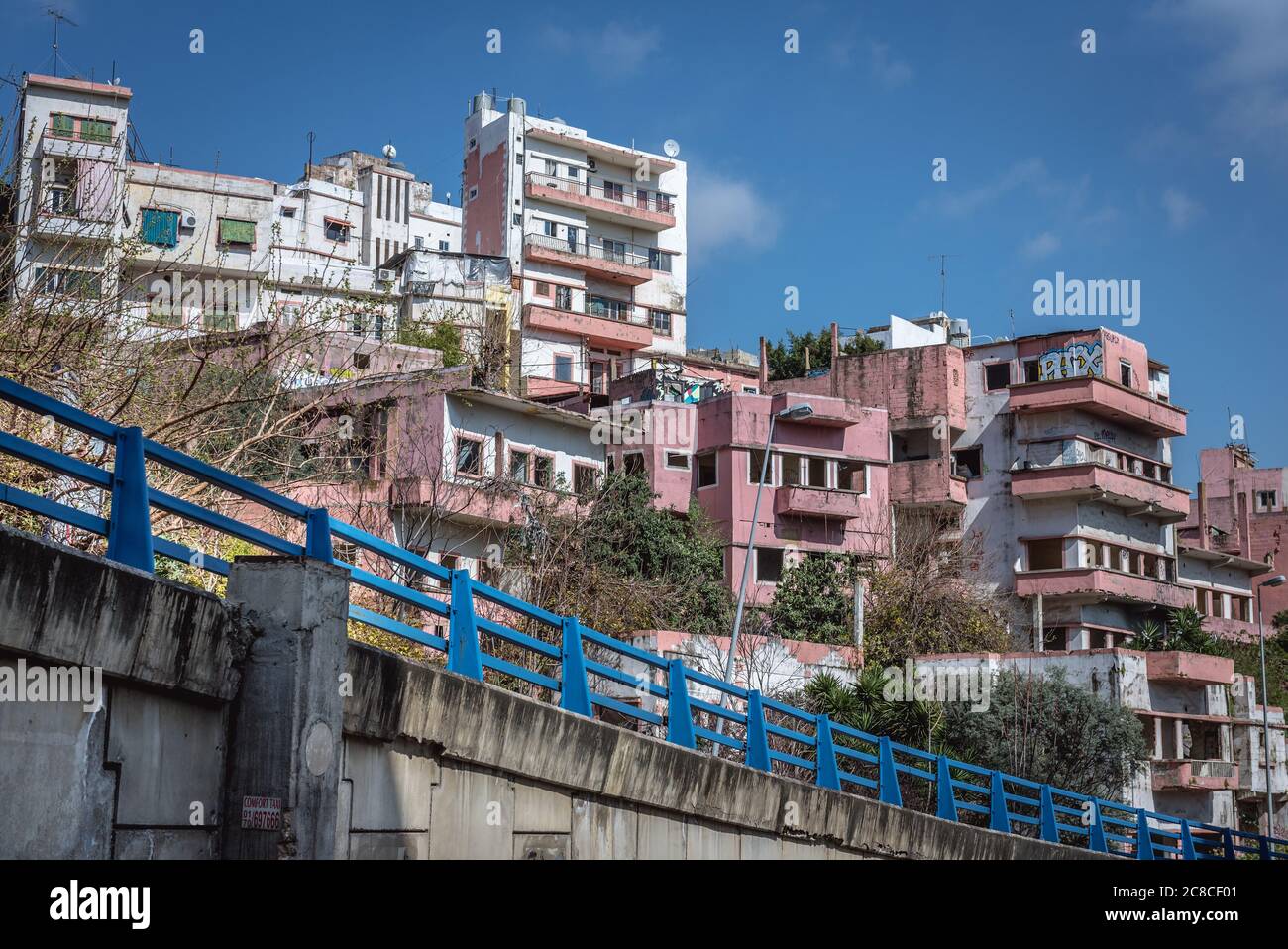 Abandoned residential buildings seen from Charles Malek Avenue in ...