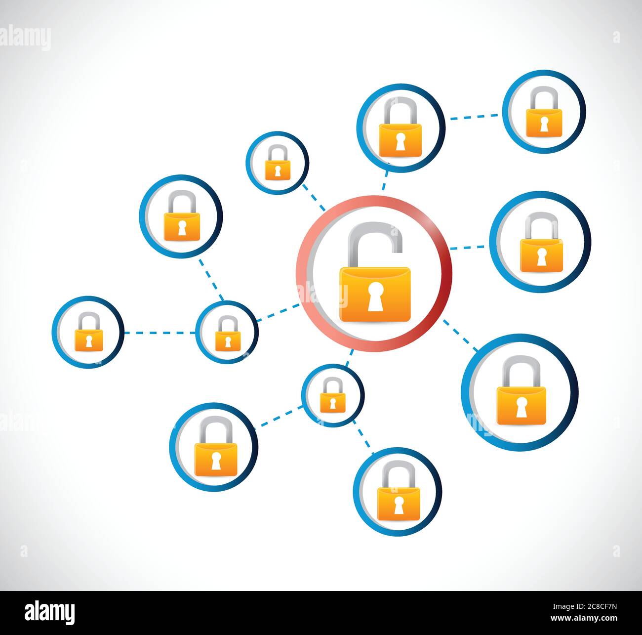 Unsecured network connection diagram illustration design over a white ...