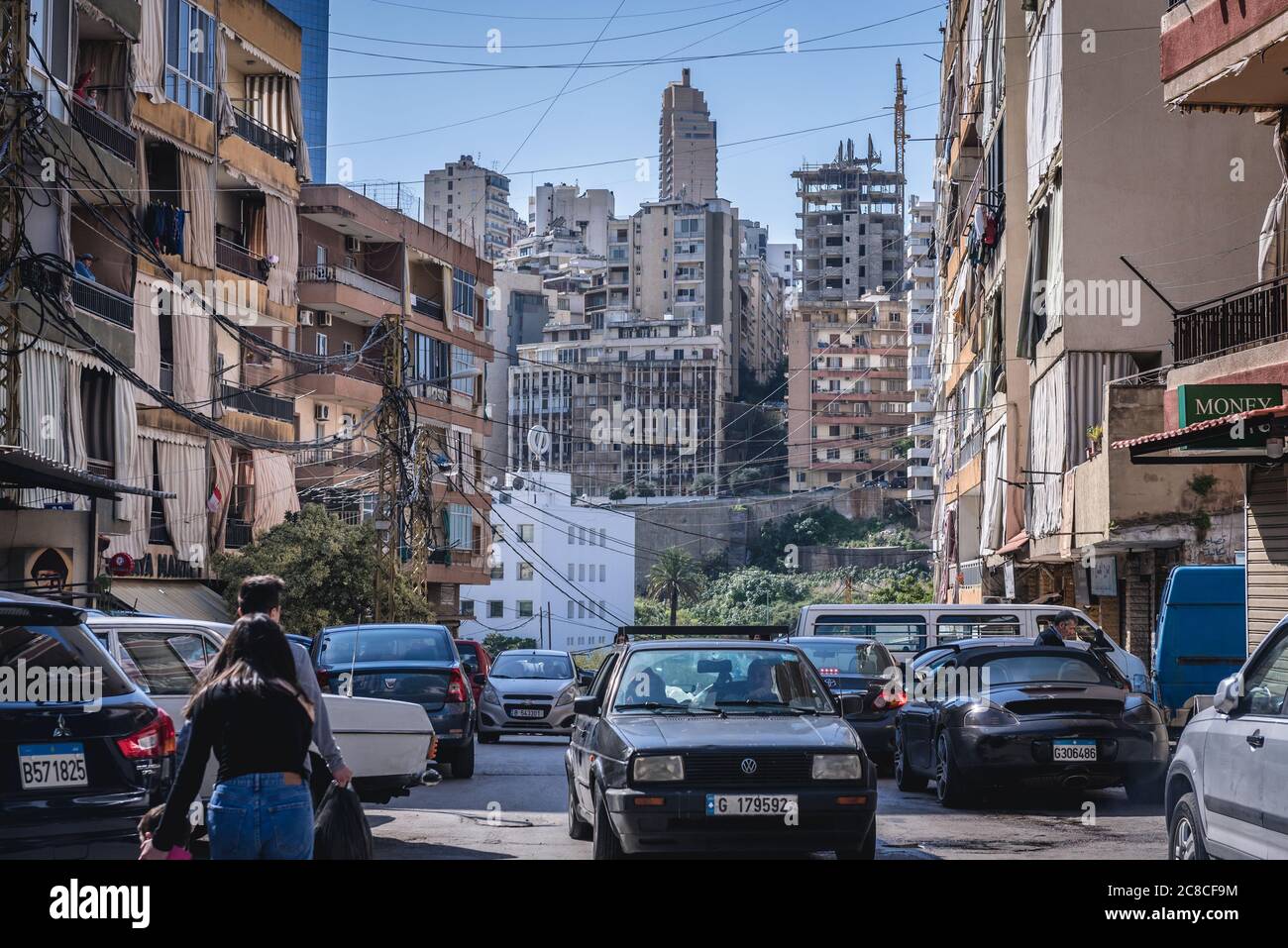 Residential buildings in Beirut seen from street in Sin el Fil suburb ...