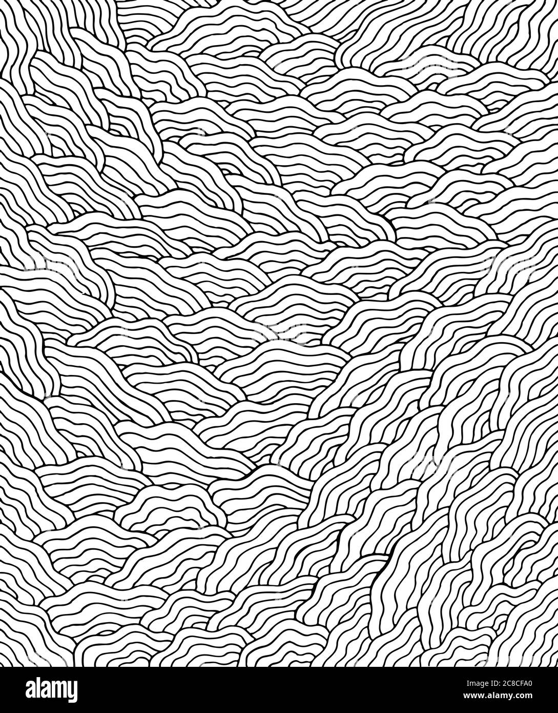Wavy waves pattern - coloring page for adults. Doodle ink artwor Stock ...