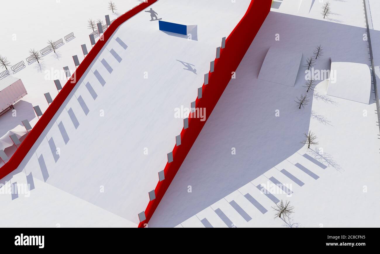 3d illustration of a Snowboard and freestyle Ramp Stock Photo - Alamy