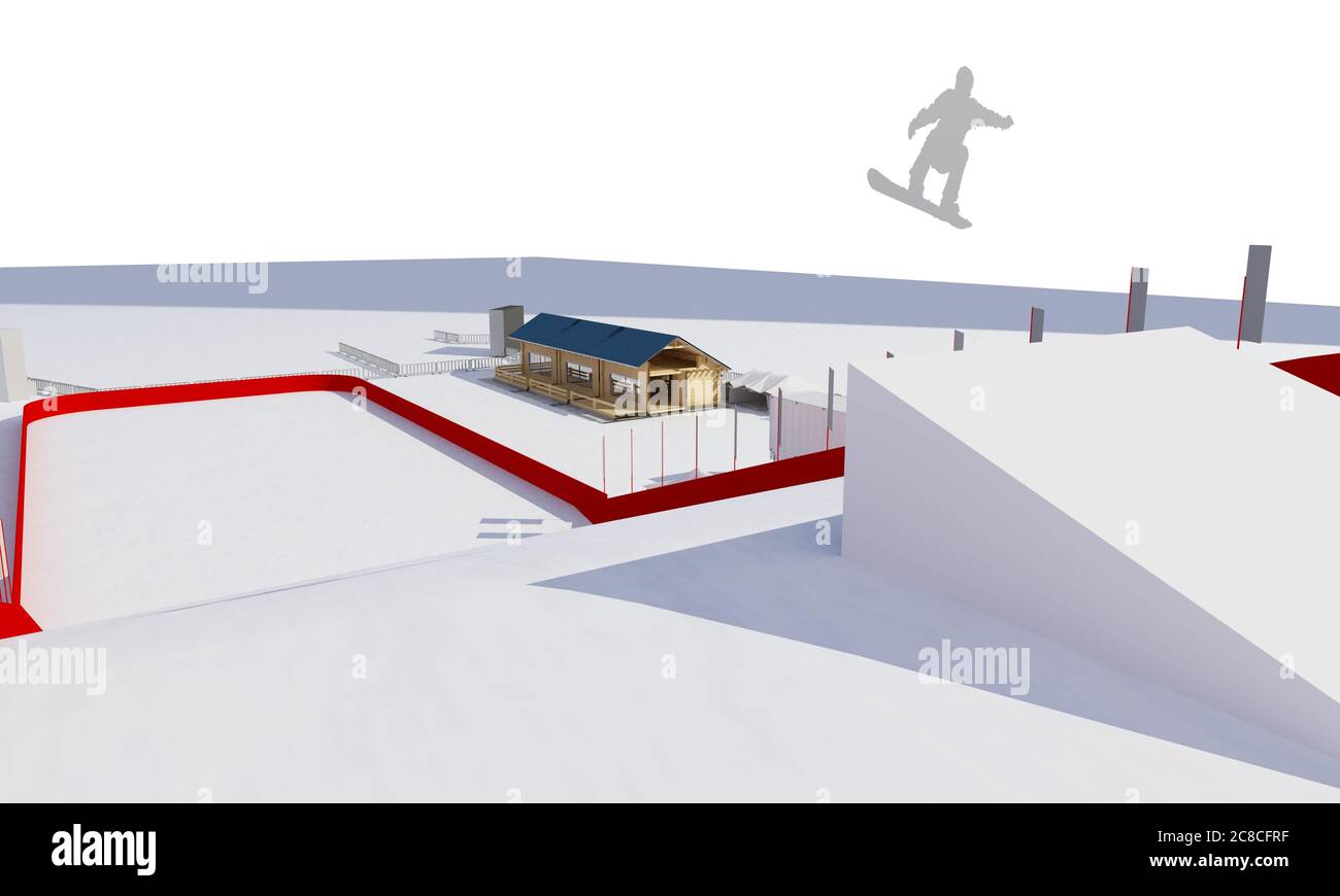 3d illustration of a Snowboard and freestyle Ramp Stock Photo - Alamy