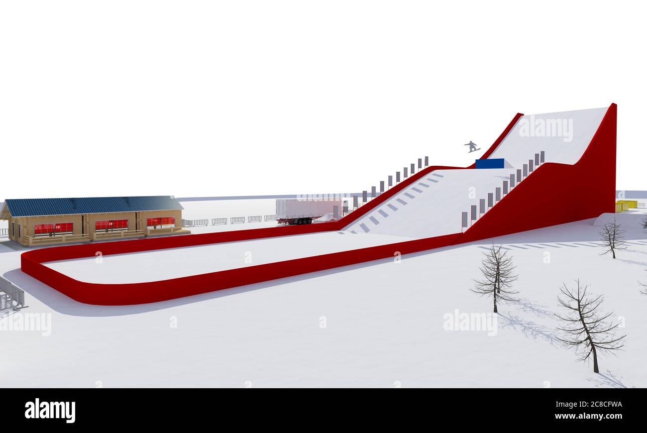 3d illustration of a Snowboard and freestyle Ramp Stock Photo - Alamy