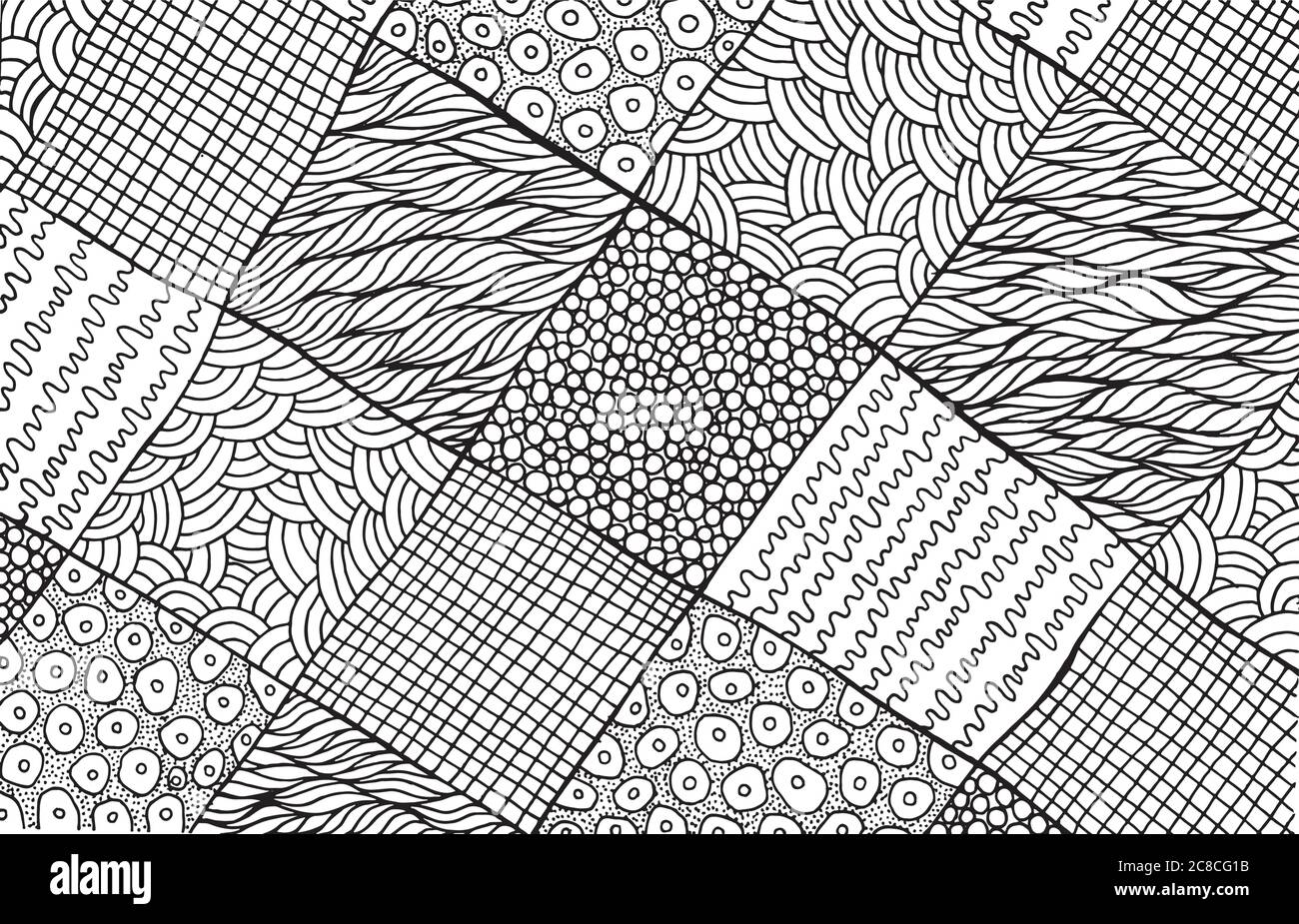 Psychedelic surreal fantastic abstract doodle pattern with squar Stock ...